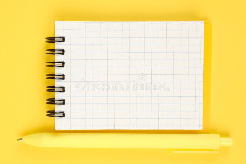 Yellow Open Notepad and Pen on a Yellow Background. Blank Notepad Sheet ...