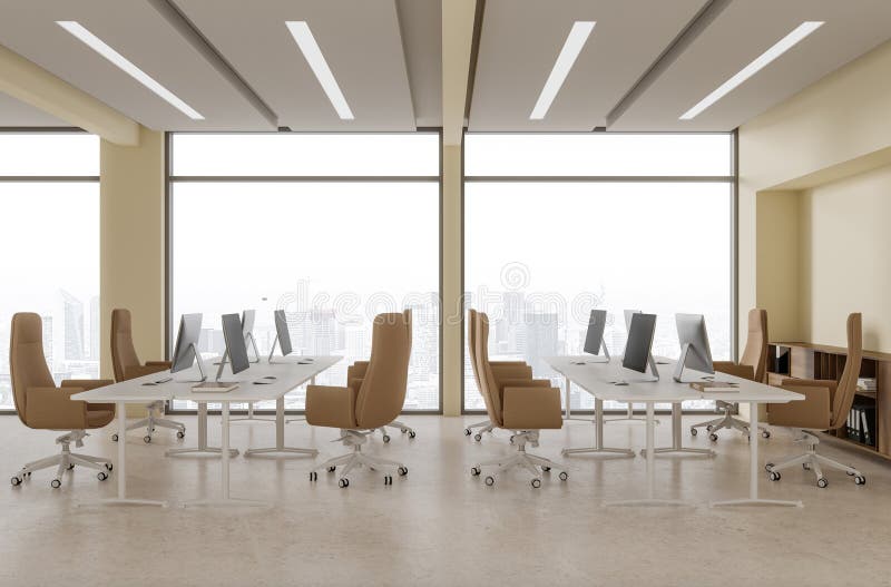 Yellow Open Space Office Interior Stock Illustration - Illustration of ...