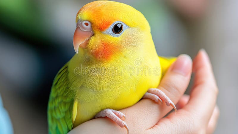 A Yellow and Orange Bird Sitting on a Persons Hand, AI Stock Image ...