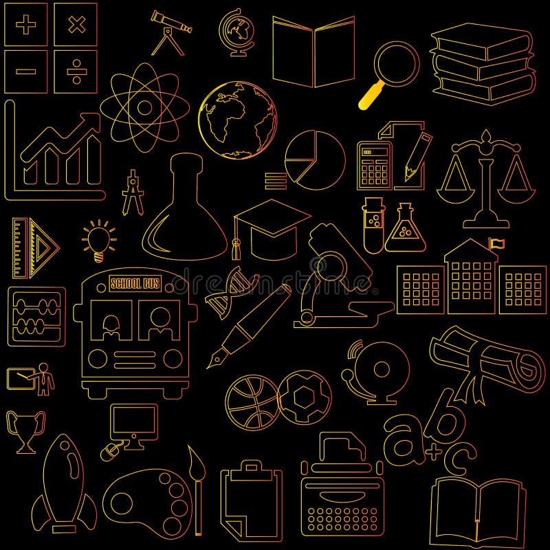 Yellow and Orange Color Education Icons Stock Vector - Illustration of ...