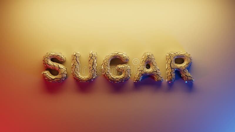 Yellow Orange 3D Cracked Word SUGAR on a Orange Background. Stock ...
