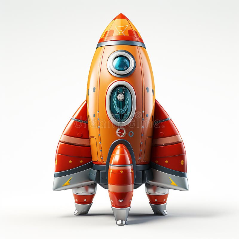Yellow and Orange 3D Little Rocket Cartoon Style Isolated on White ...