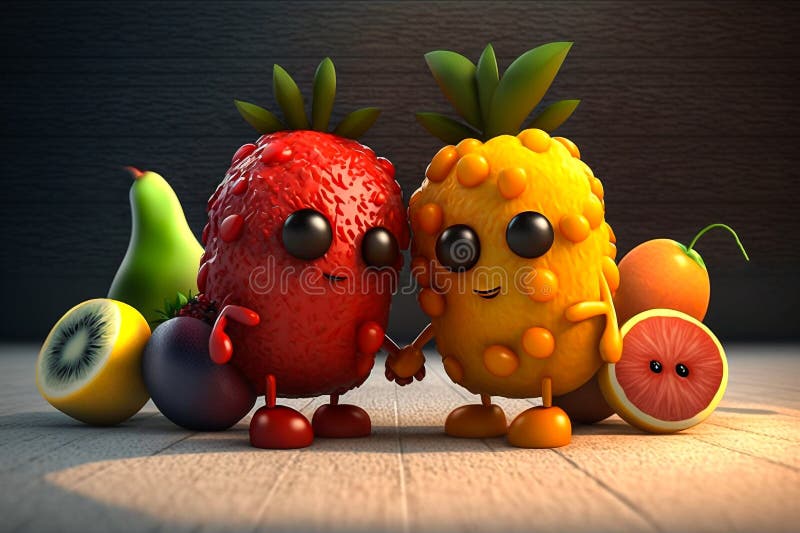 Yellow and Orange Fruit Friends Characters Illustration Generative AI ...