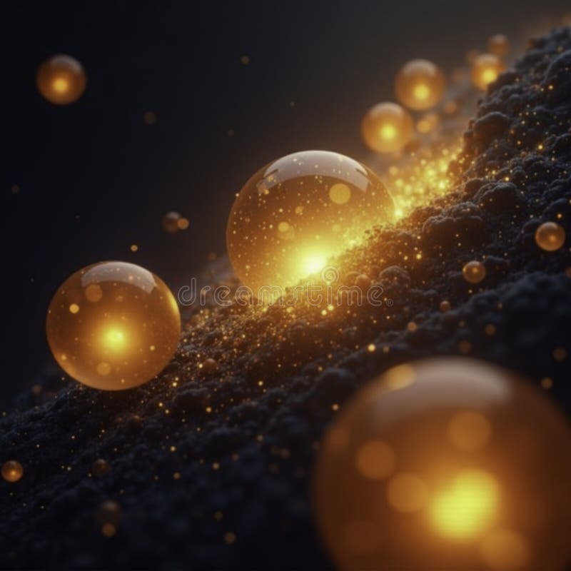 Yellow and Orange Glowing Orbs Suspended in Space, Sphere, Shimmer ...