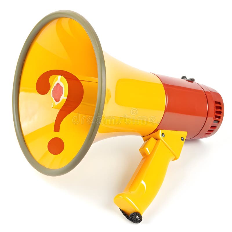 Yellow and Orange Megaphone with Question Mark Isolated on White ...