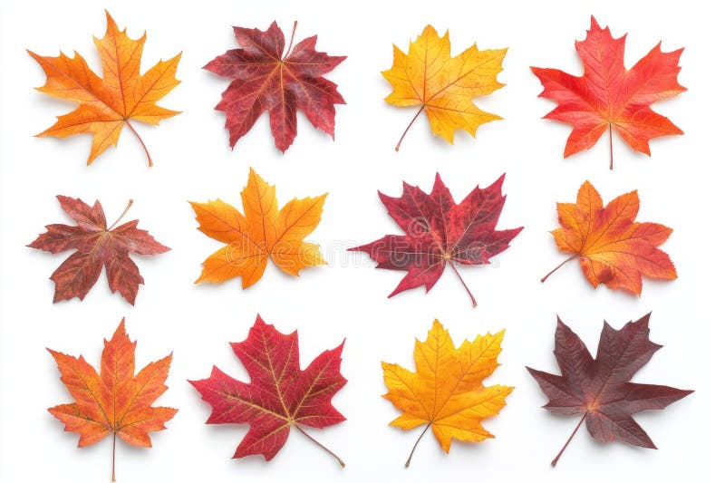 Yellow Orange Red Maroon Autumn Leaves on White Background Stock Image ...