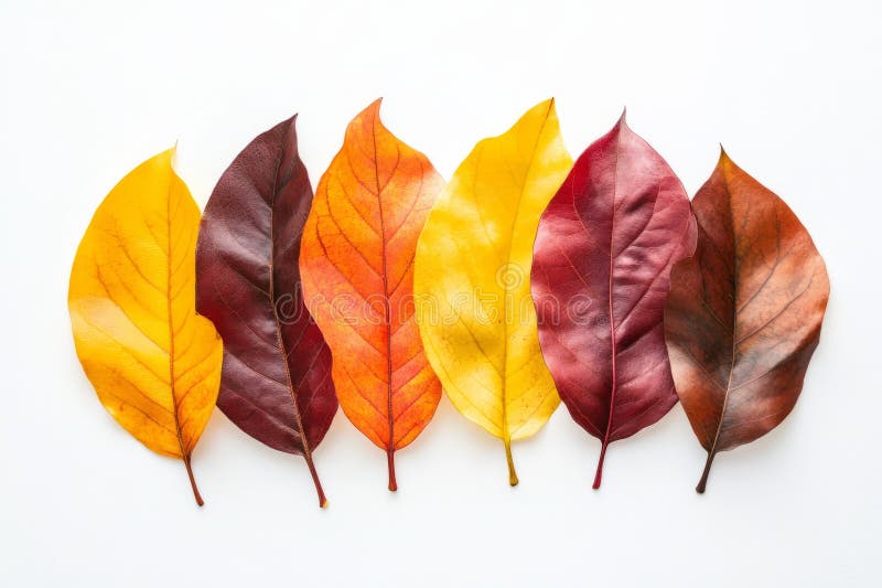 Yellow Orange Red Maroon Autumn Leaves on White Background Stock Image ...