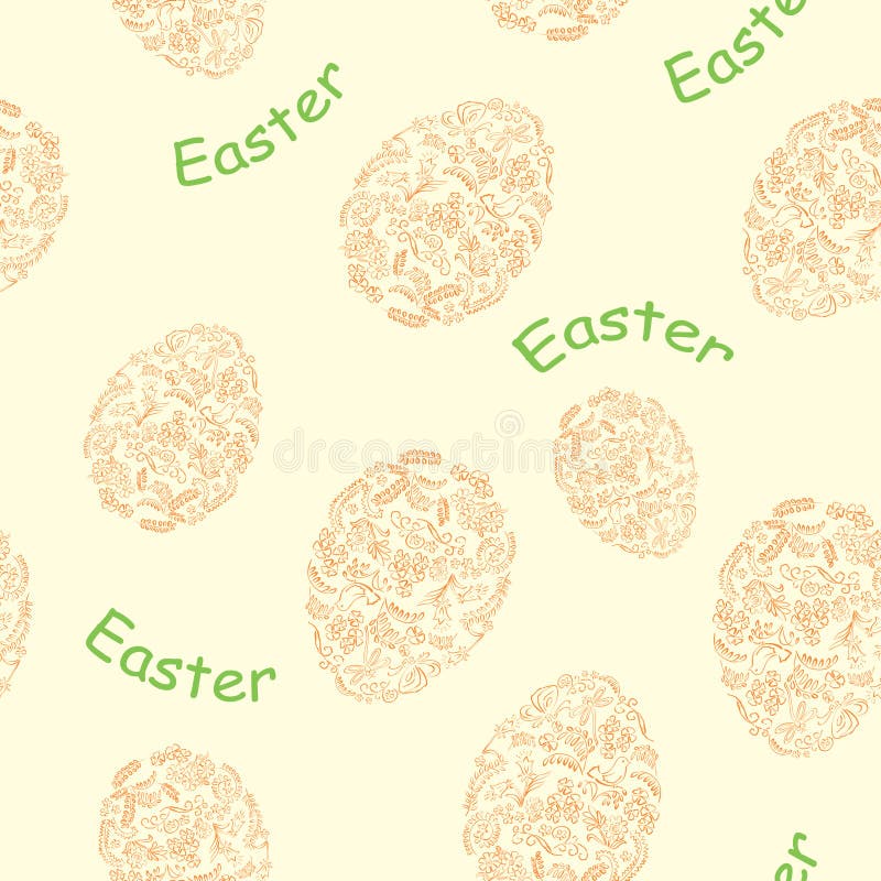 Yellow and Orange Seamless Pattern with Easter Decorative Eggs Stock ...