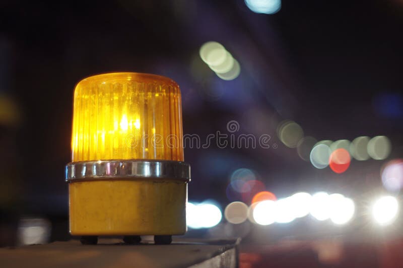 Yellow Orange Siren Light in Construction Side Safety Sign, Installed ...