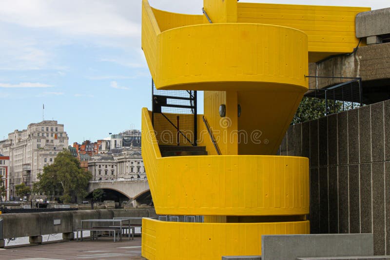 A Yellow Outdoor Staircase on Side of a Building Stock Image - Image of ...
