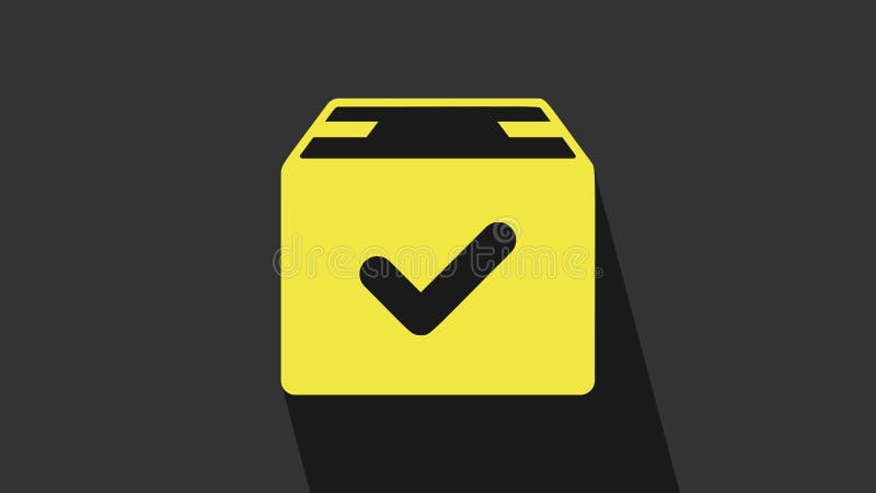 Yellow Package Box with Check Mark Icon Isolated on Grey Background ...
