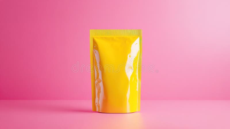 Yellow Packaging Pouch with Pink Background in Minimalist Style Stock ...
