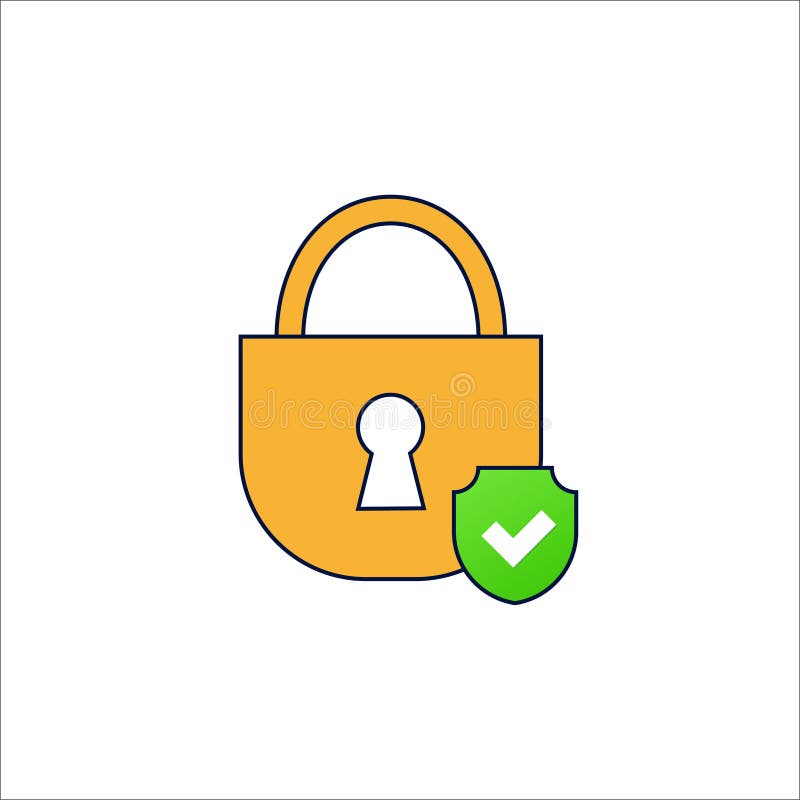 Yellow Padlock with Green Checkmark Stock Vector - Illustration of ...