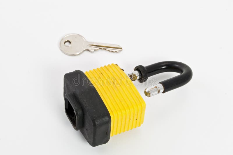 Yellow Padlock with Key stock image. Image of proof, black - 21704471