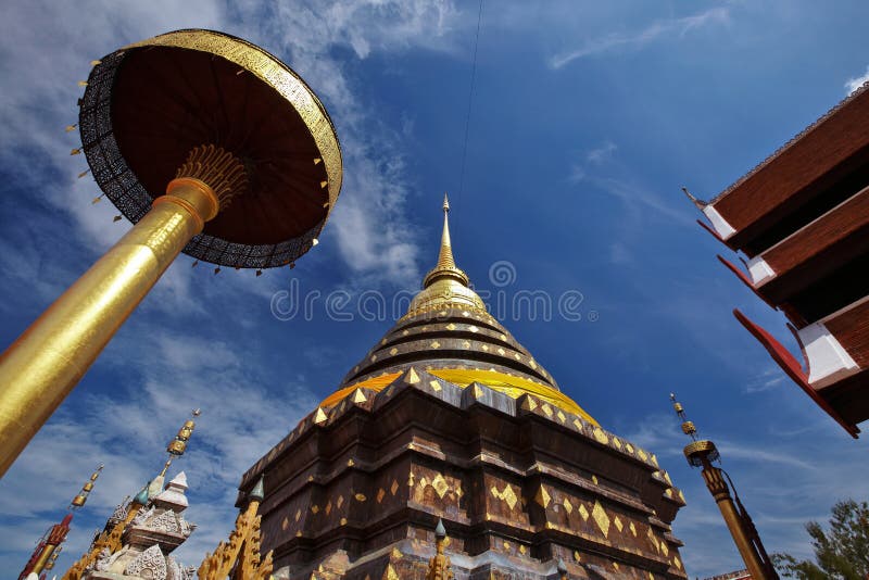 Yellow pagoda and blue sky stock photo. Image of building - 39737792