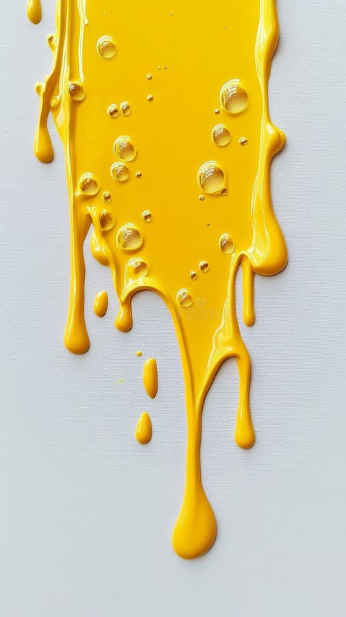 Yellow Paint Dripping Down a White Canvas with Bubbles, Abstract Art ...