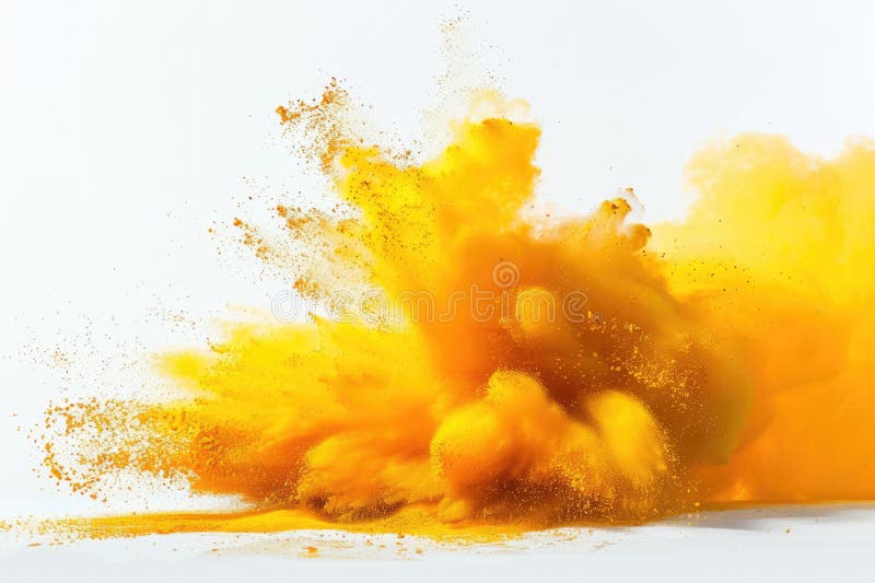 Yellow Paint Explosion Abstract Background. Coloured Cloud on White ...