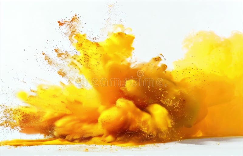 Yellow Paint Explosion Abstract Background. Coloured Cloud on White ...