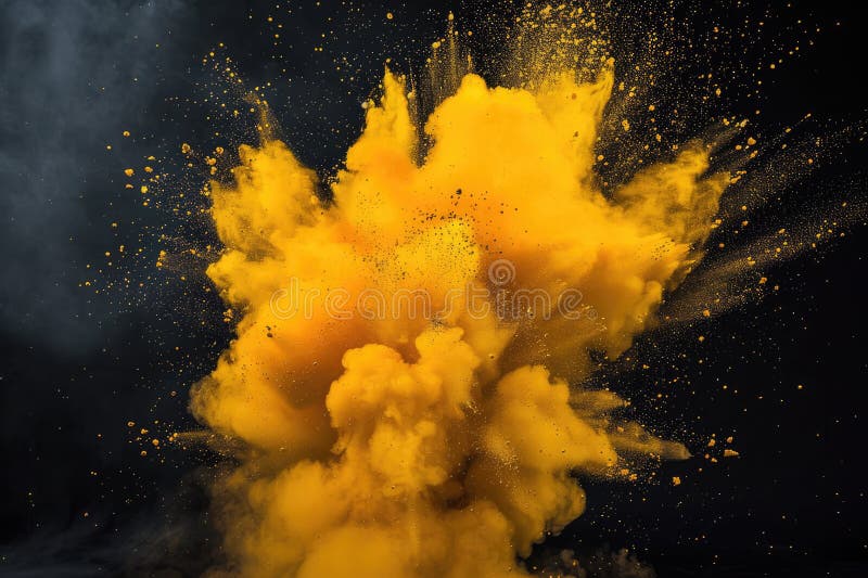 Yellow Paint Explosion Splash Abstract Background. Colorful Cloud, Dust ...