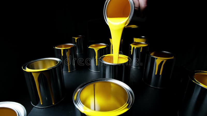 Yellow Paint Pouring. Paint is Poured into a Can Stock Video - Video of ...