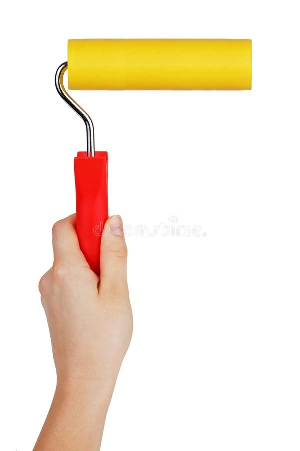 Yellow Paint Roller in Hand Stock Image - Image of compact, plastic ...