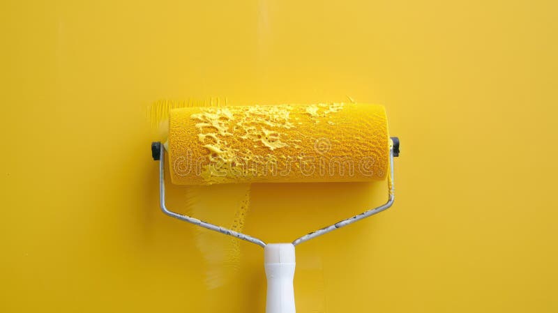 Yellow Paint Roller on Wall, Repair and Painting Background. Generative ...