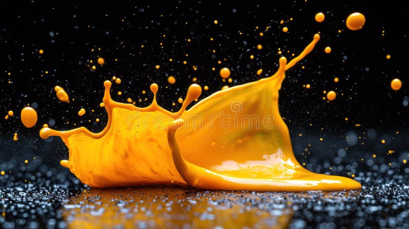 Yellow Paint Splash in the Dark Studio, Drops Flying Bright, Vibrant ...