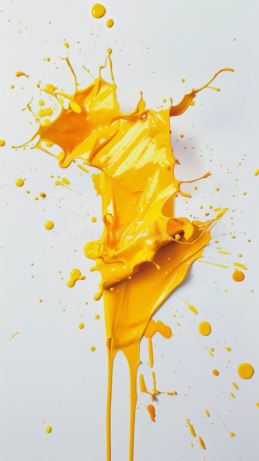 Yellow Paint Splashes on White Background, Abstract Art. Colorful ...