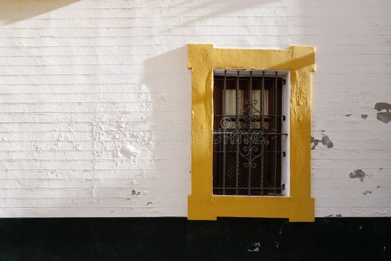 Yellow Paint Window Frame on the White Wall Stock Image - Image of iron ...