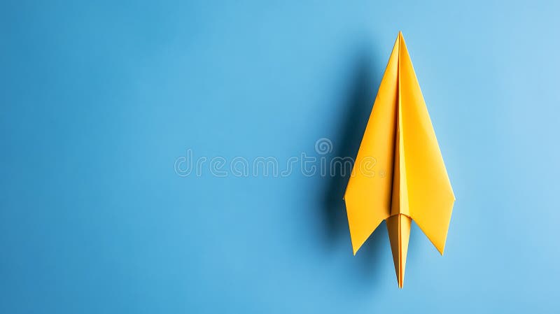 Yellow Paper Airplane on Blue Background Stock Illustration ...