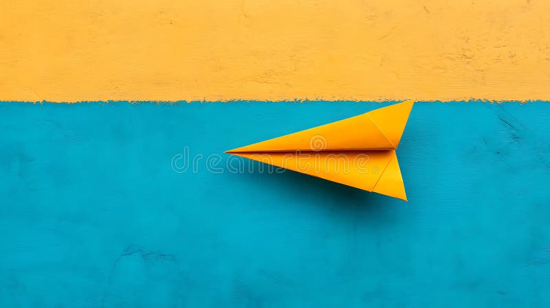 Yellow Paper Airplane on Blue and Yellow Textured Background Stock ...
