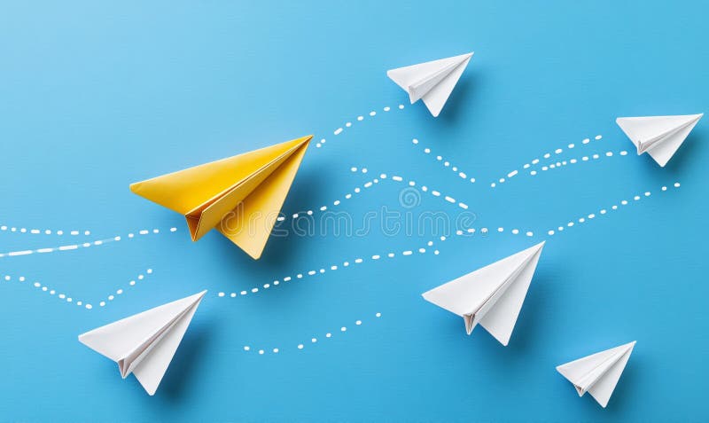 Yellow Paper Airplane Leading the Way High Quality Image Stock ...