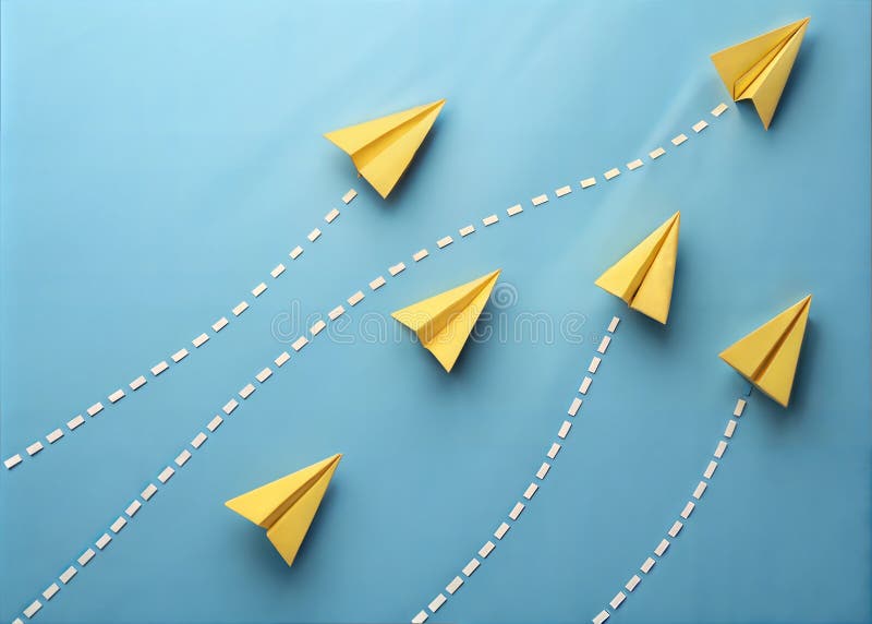 Yellow Paper Airplane Path Towards Success Stock Illustration ...