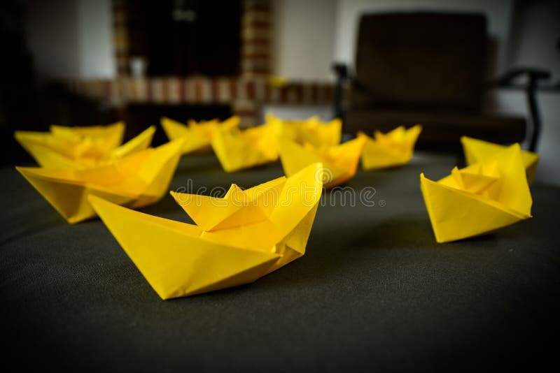 Yellow paper boats stock photo. Image of manufactured - 47695338