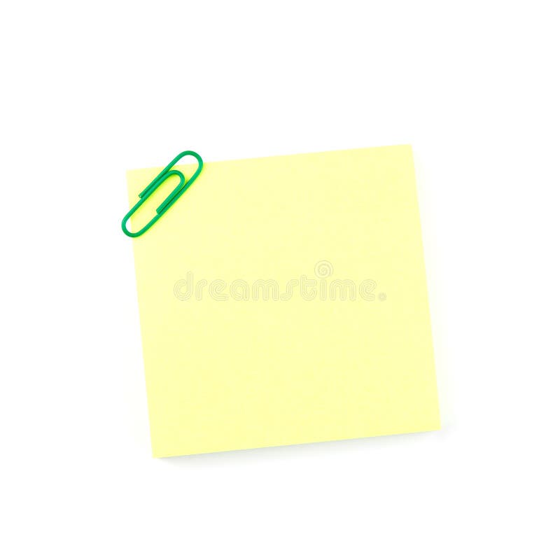 Yellow Paper Note with a Green Clip Stock Photo - Image of blank ...