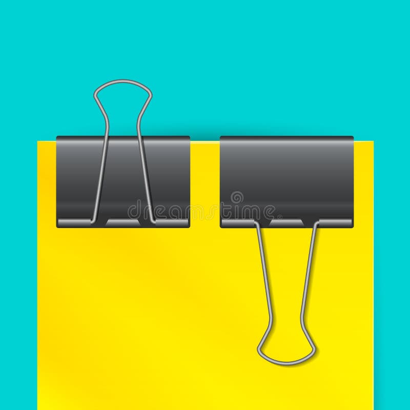 Yellow Paper Note Sticker with Metal Binder Clips. Vector Illustration ...