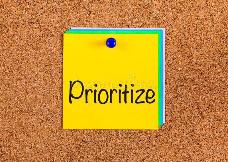 Yellow Paper Note with Word Prioritize on a Cork Board Stock Photo ...