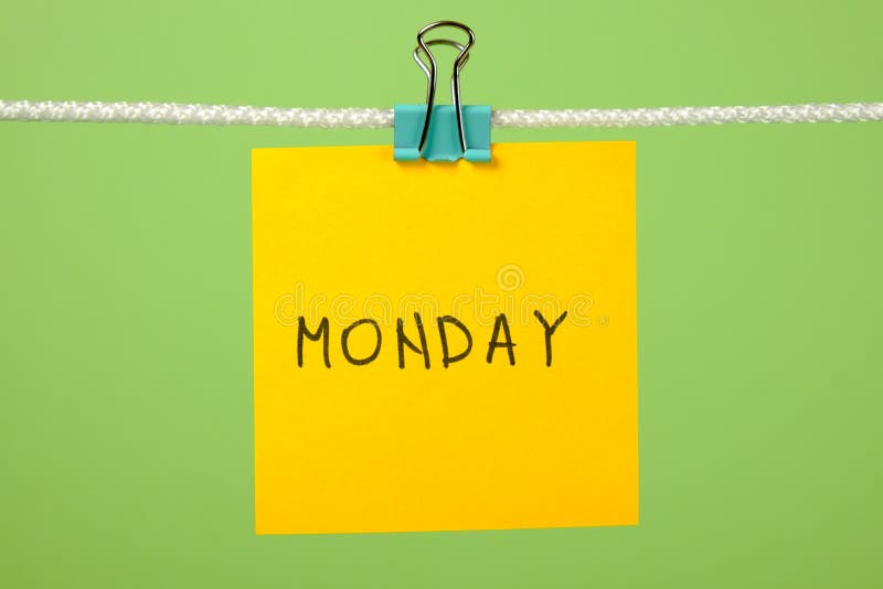 Yellow Paper Sheet on the String with Text Monday Stock Photo - Image ...