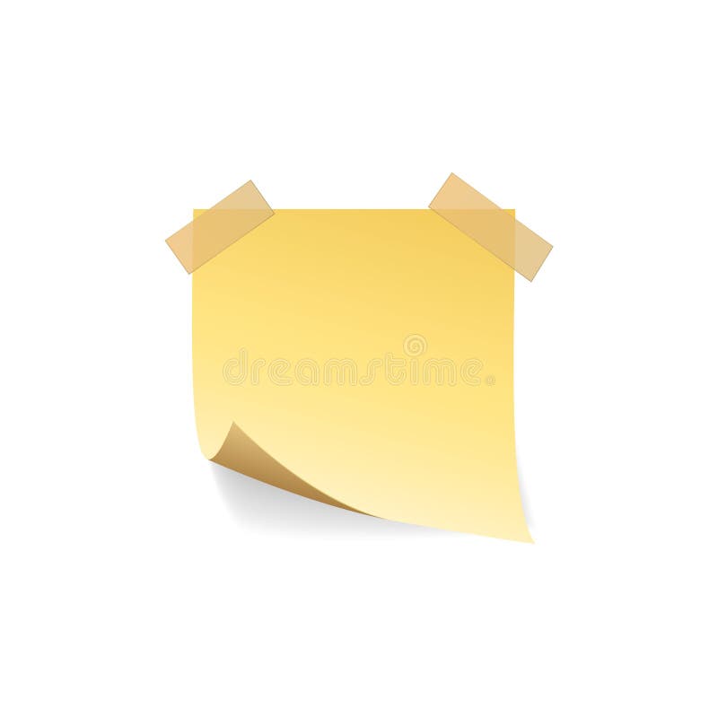 Yellow Paper Sticker Note Attached with Adhesive Tape Vector Icon ...