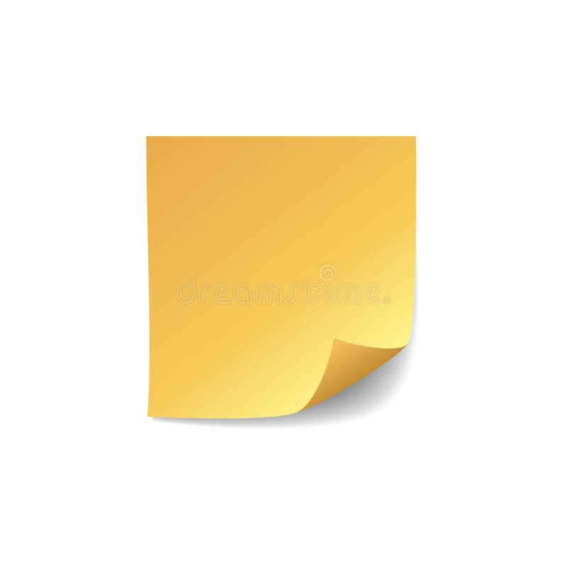 Yellow Paper Sticker Note Vector Icon, Realistic Stick Note Curled ...