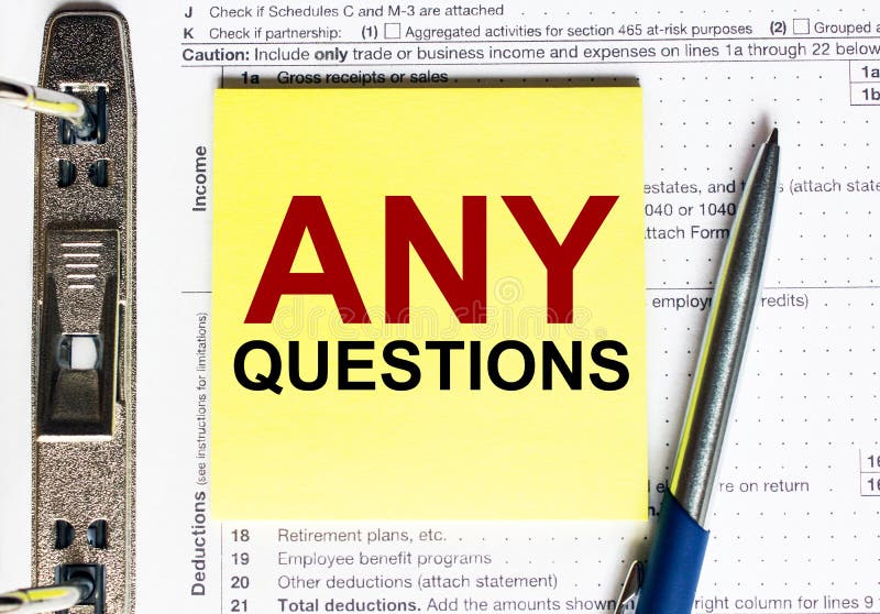 Yellow Paper with Text Any Questions. Concept Stock Image - Image of ...