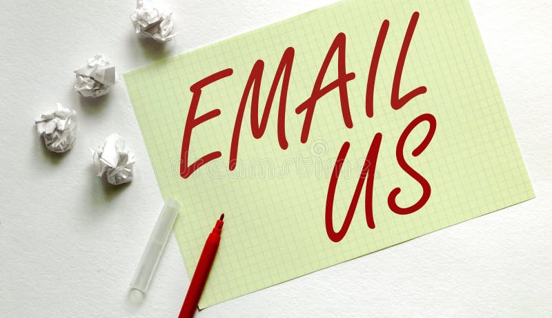 Yellow Paper with Text Email Us on the White with Red Marker Stock ...