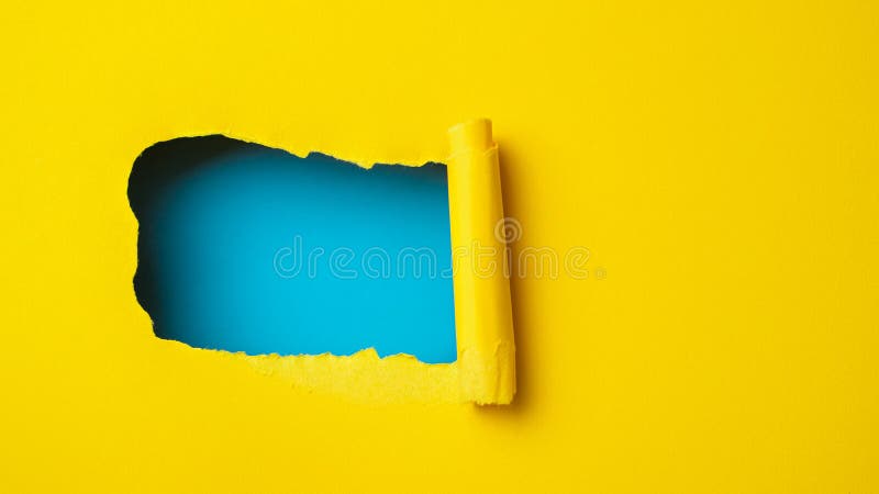 Yellow Paper is Torn Over Blue Background for Message Stock Photo ...