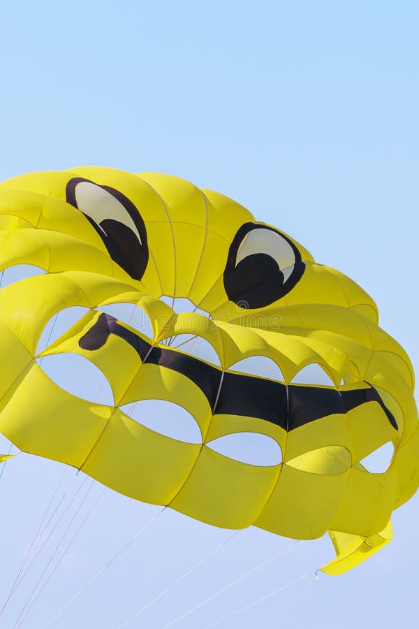 Yellow Parachute Close-up. Flying Parachute with a Smiley Face ...