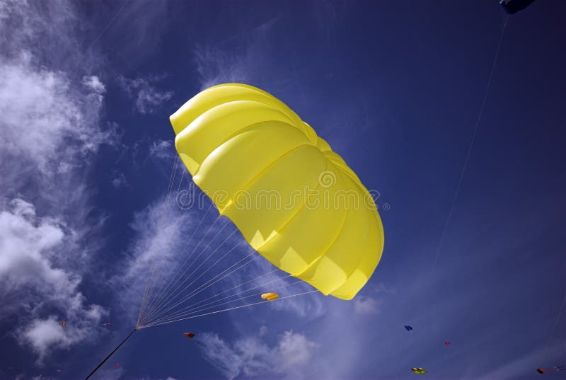 Yellow Parachute Sky Blue stock photo. Image of recreation - 6376976