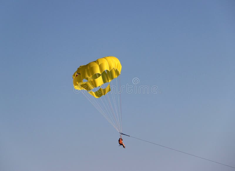 Yellow Parachute Sky Blue stock photo. Image of recreation - 6376976