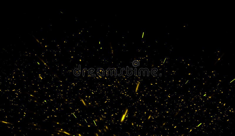 Yellow Particles Effect Dust Debris Isolated on Black Background ...