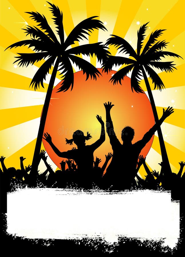 Yellow Party Placard with Palms Stock Illustration - Illustration of ...