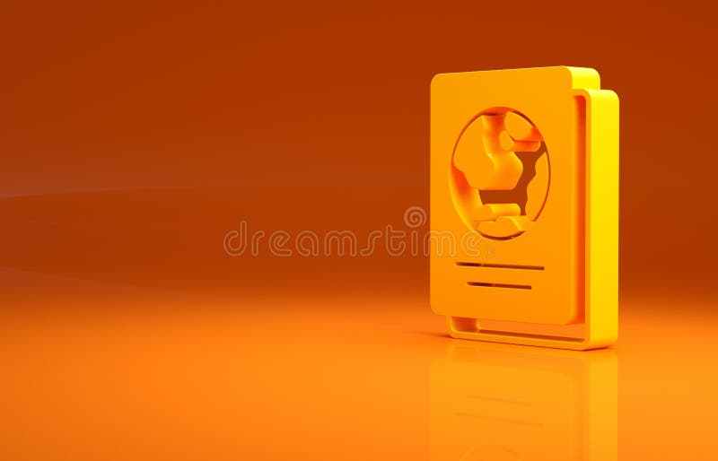 Yellow Passport with Biometric Data Icon Isolated on Orange Background ...
