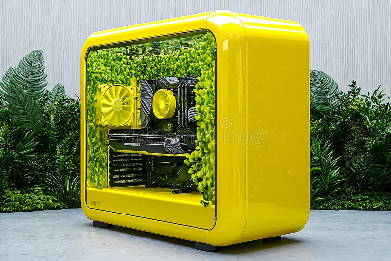 Yellow PC Case with Green Plants Inside Stock Illustration ...